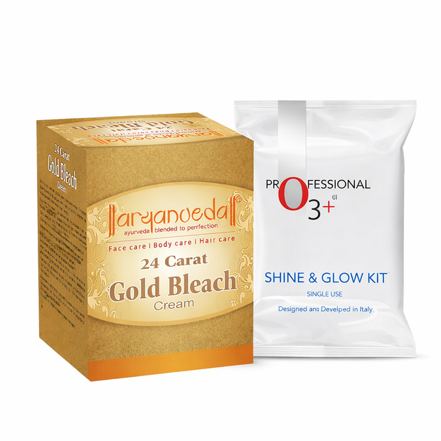 ARYANVEDA 24 Carat Gold Bleach + O3+ Shine & Glow Facial Kit Combo ...